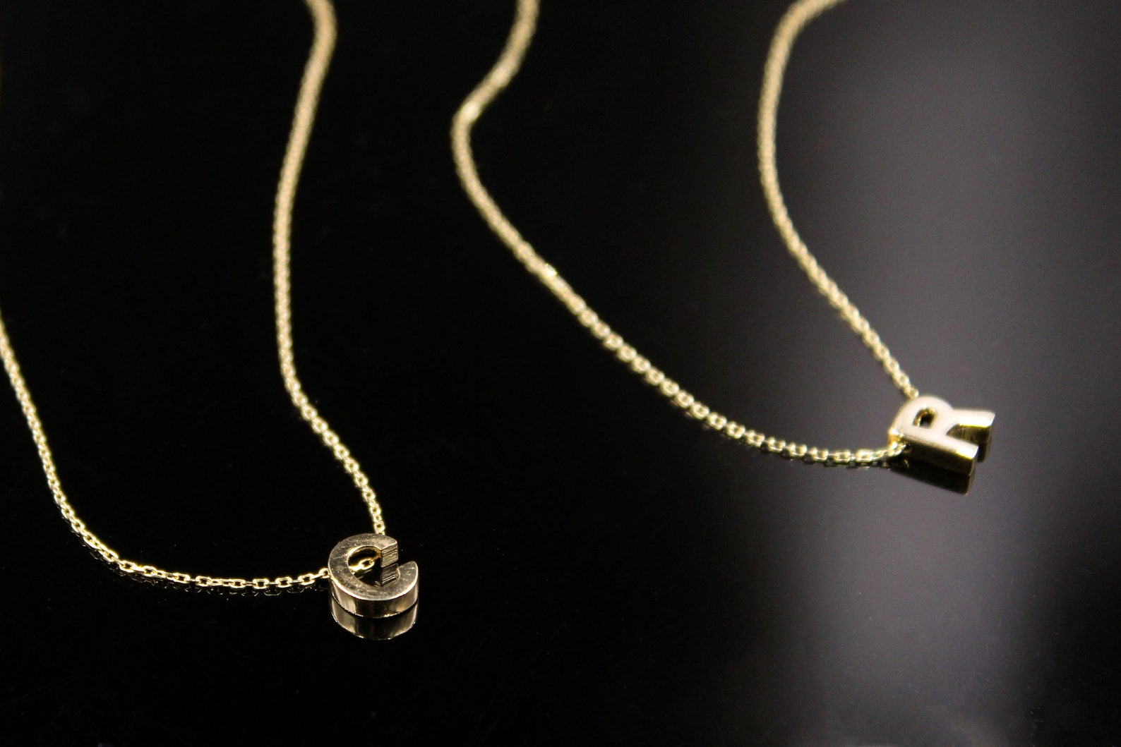 14k Gold Initial Necklace Mini Gold Letter Necklace | Etsy