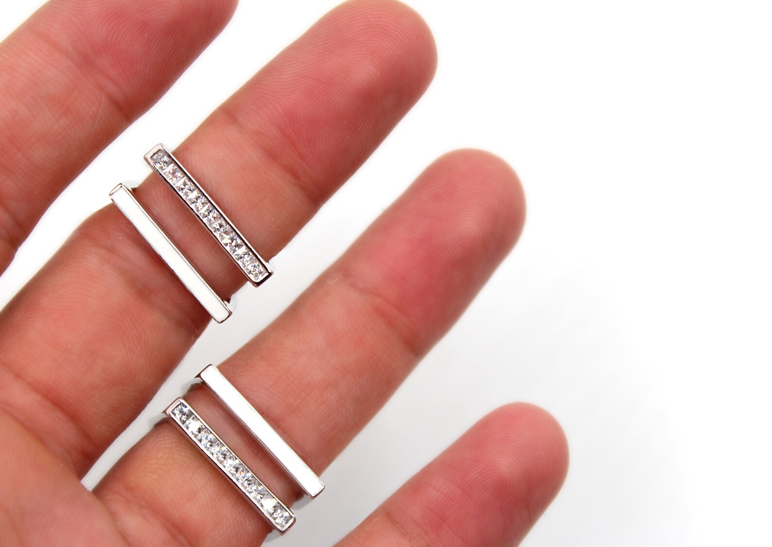 Double Band Ring Open Bar Ring Princess Cut Ring Sterling - Etsy
