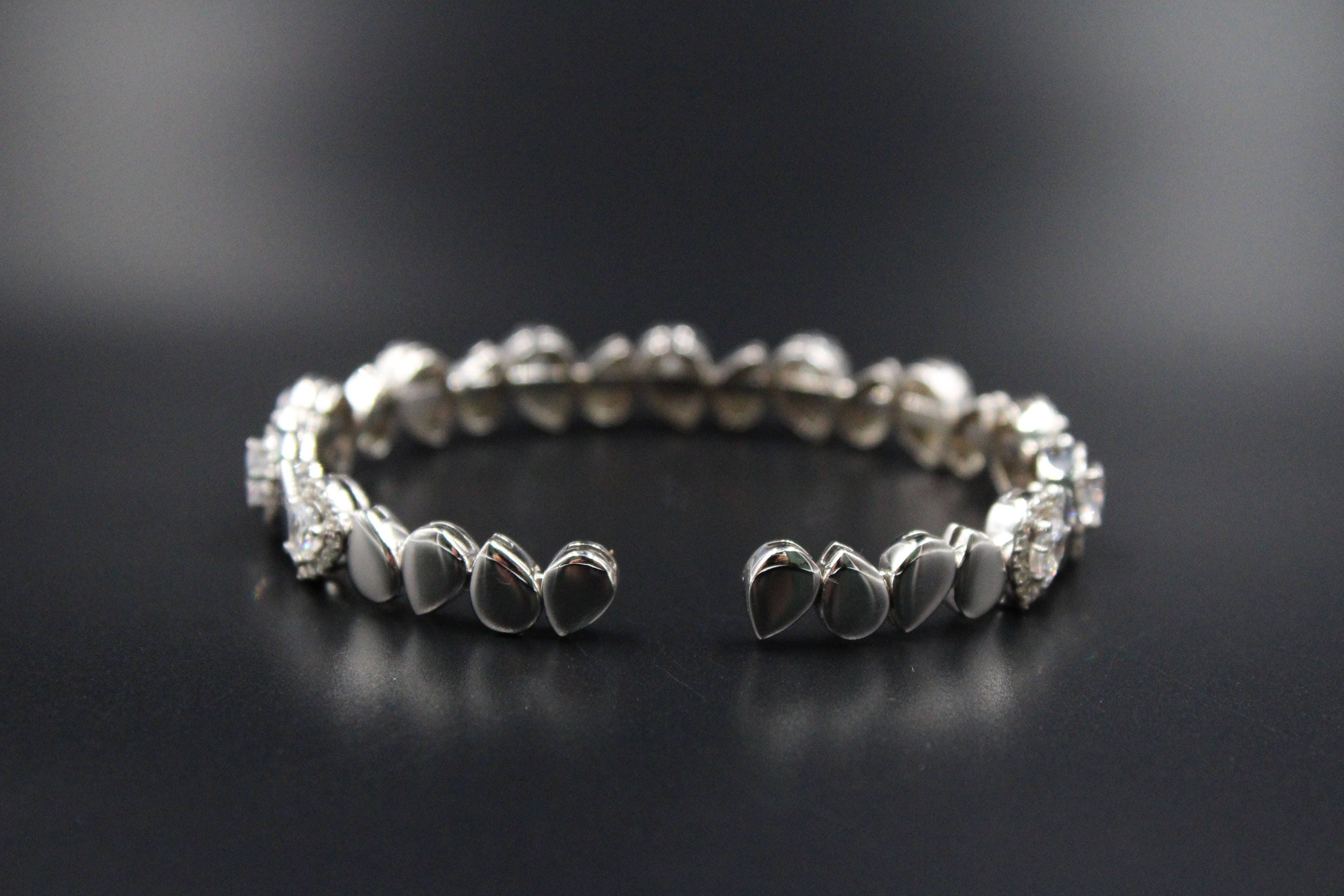 Teardrop Bangle Silver Bracelet CZ Bangle Zirconia | Etsy