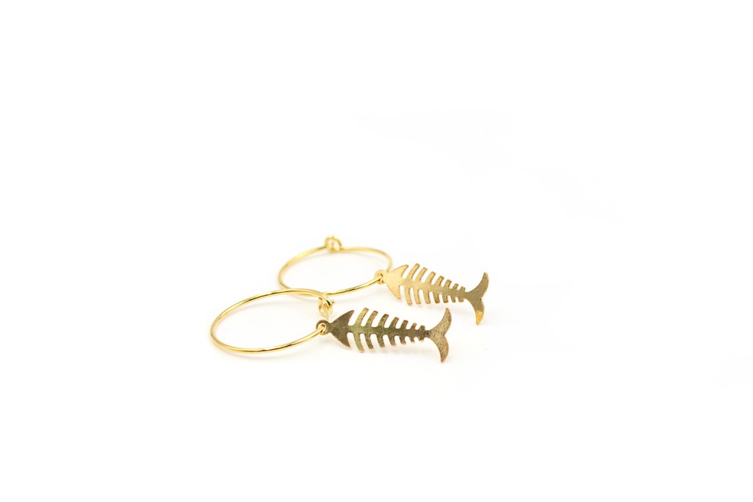 Fish Hoop Earrings Gold & Silver Fish Earrings Boho Dangling - Etsy
