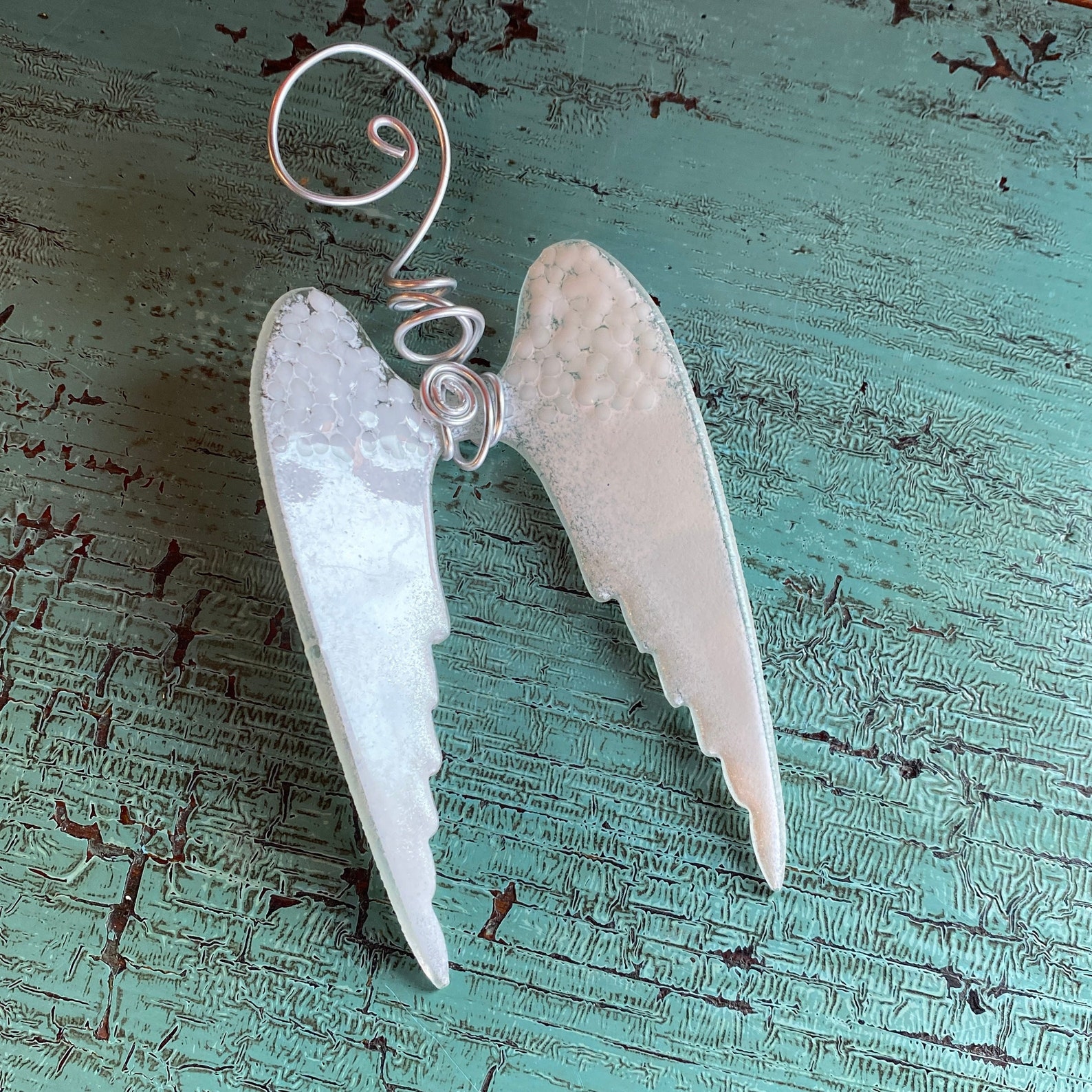 Handmade Fused Glass Angel Wings Christmas Tree Ornament Made in ...