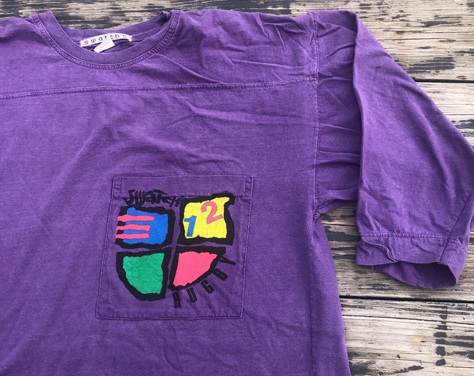 Vintage 1990s SWATCH Purple Rugby T Shirt Long Sleeve Tee Size BIG XXL ...