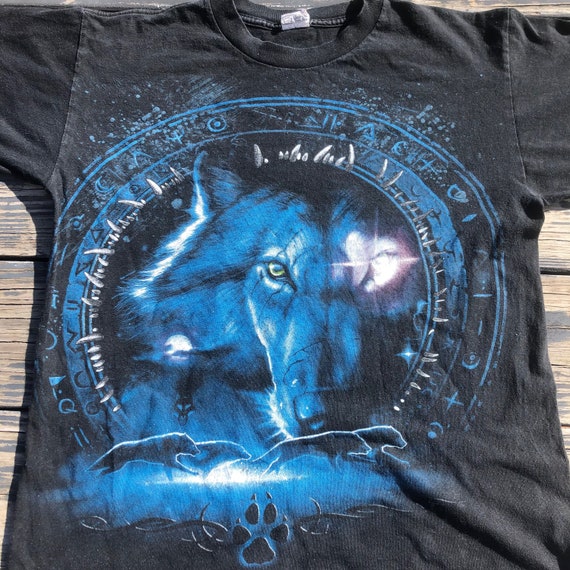 Vintage 1990s Wolf Pack Arctic Runes Mens Medium Blac… - Gem
