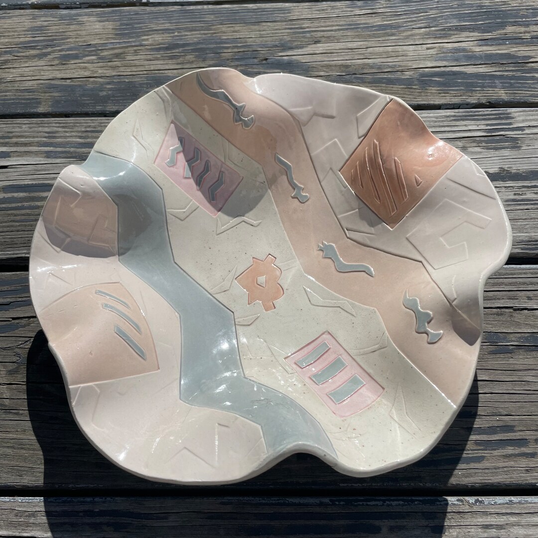 1980s Barbara Demery Signed Post Modern Bowl Decorative Serving Memphis ...