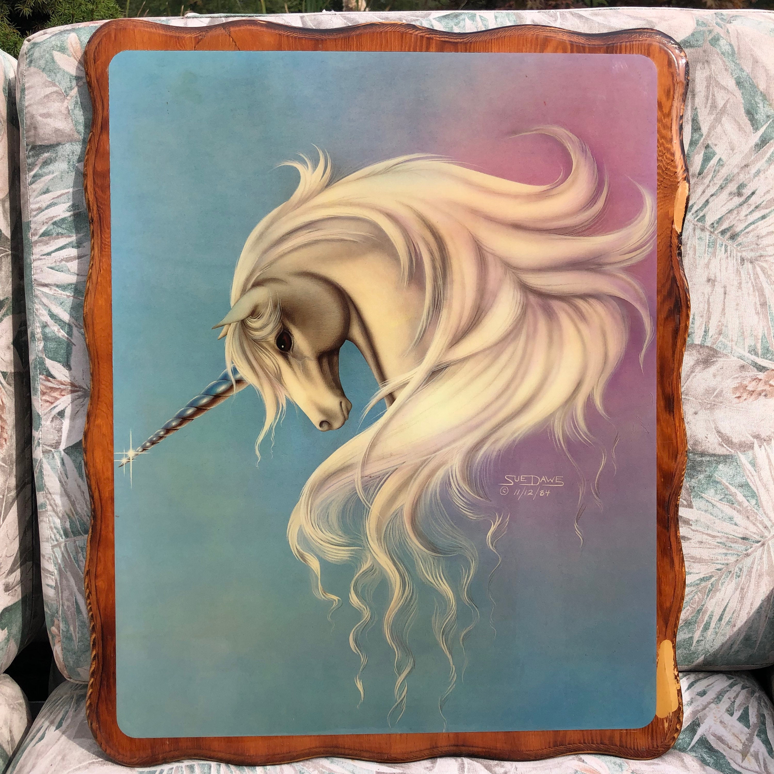 Vintage 1980s Sue Dawe Unicorn Painting Wall Hanging Picture - Etsy