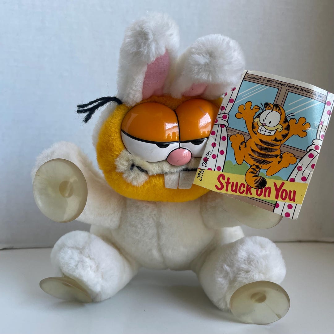 Vintage 80s Garfield Bunny Stuck on You Window Suction Plush 8.5" Dakin ...
