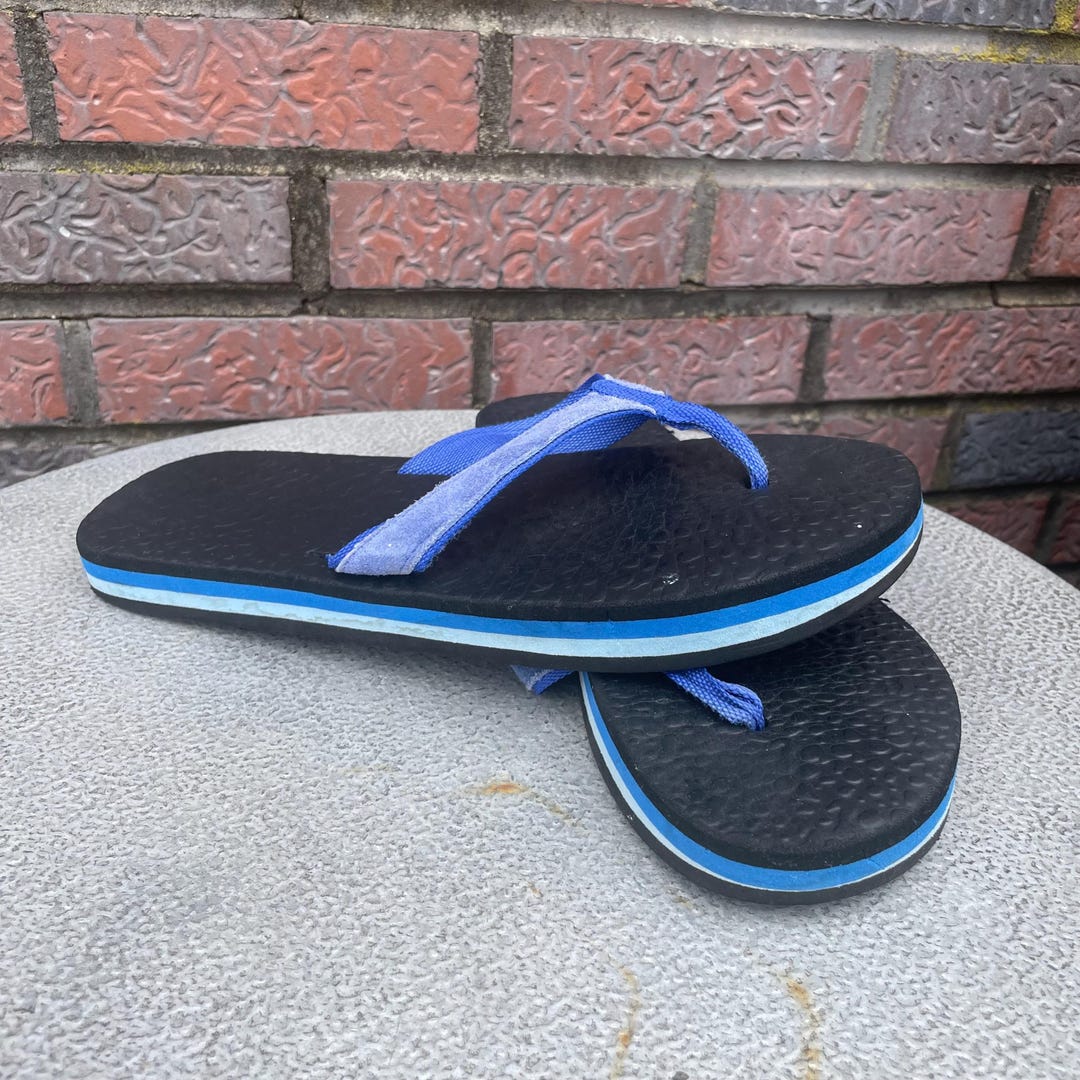 Vintage 1980s Blue Rainbow Stripe Flip Flops Foam Sole Suede Strap 80s ...