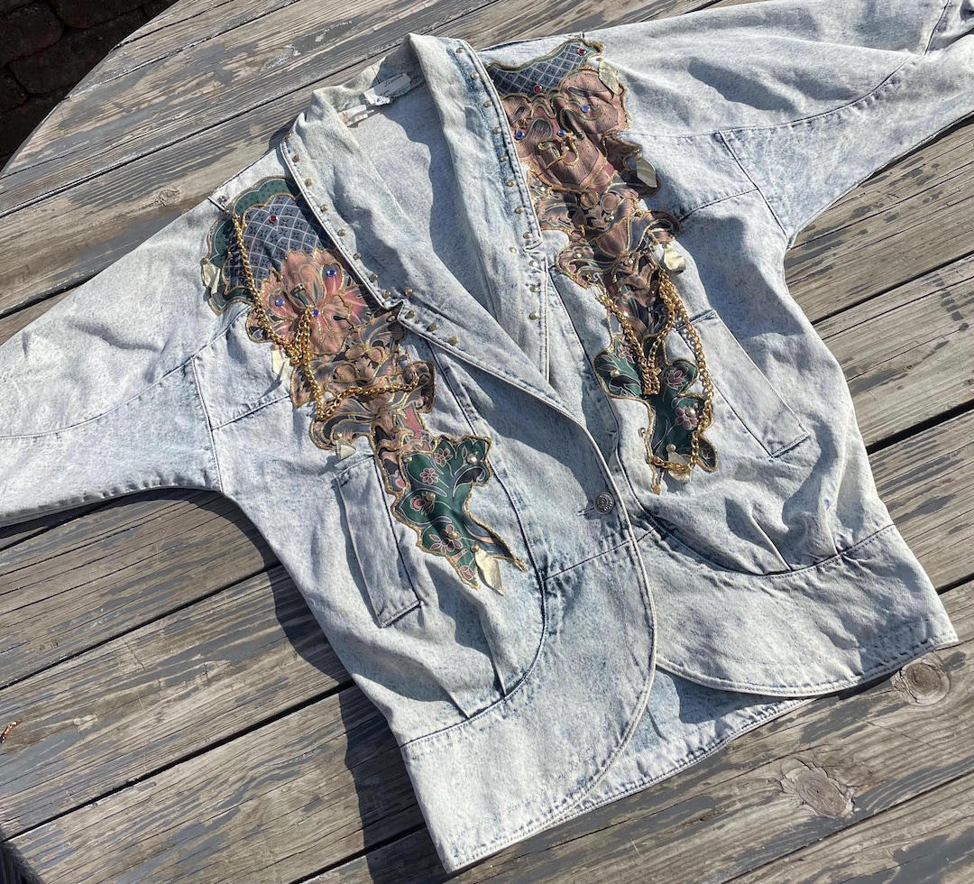 Vintage 1980s 1990s New Wave Bedazzled Denim Jacket Designs Limited ...