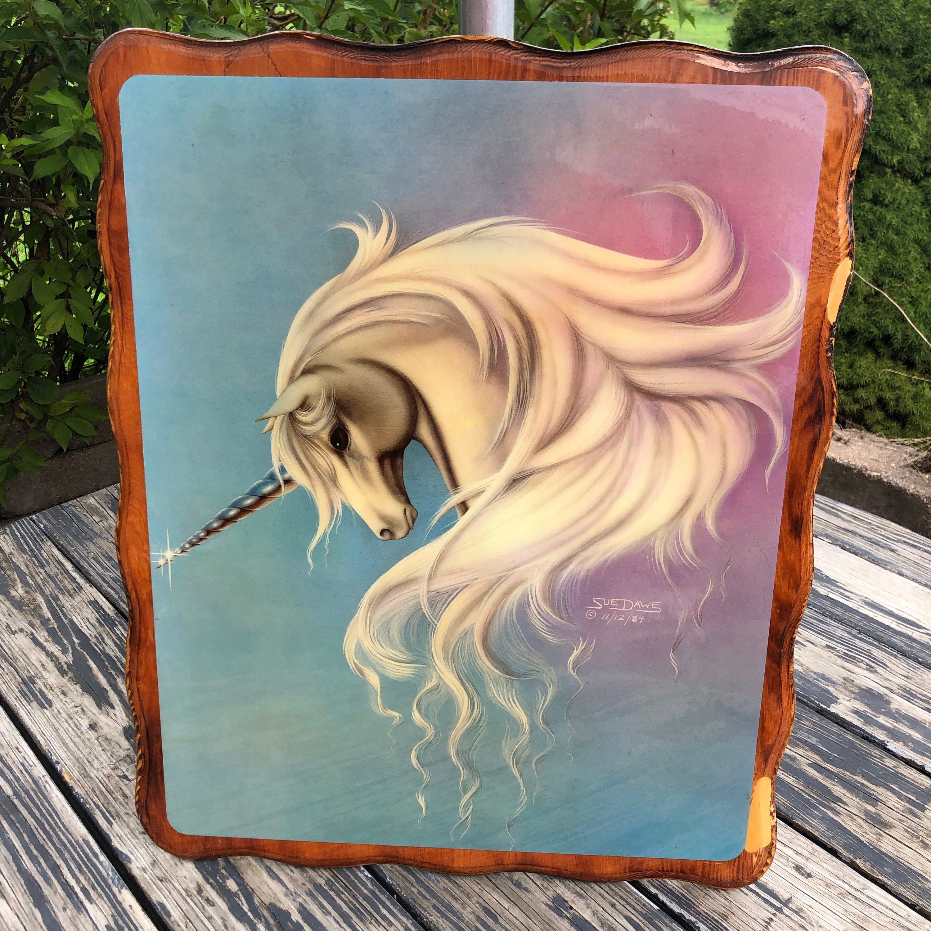 Vintage 1980s Sue Dawe Unicorn Painting Wall Hanging Picture - Etsy