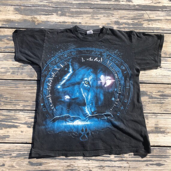 Vintage 1990s Wolf Pack Arctic Runes Mens Medium Blac… - Gem