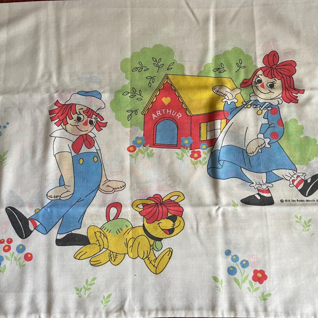 Vintage 70s 80s Raggedy Ann and Andy Arthur Dog Single Pillow Case Kids ...
