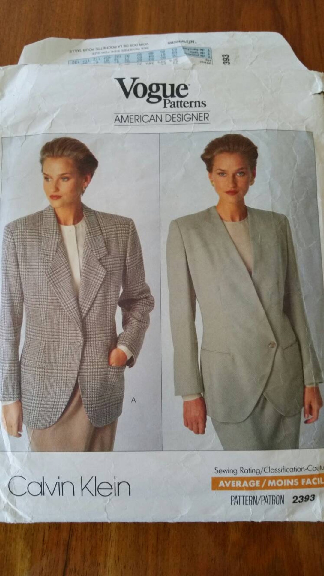 Vogue - American Designer - Calvin Klein - #2393 - Misses' Jacket ...