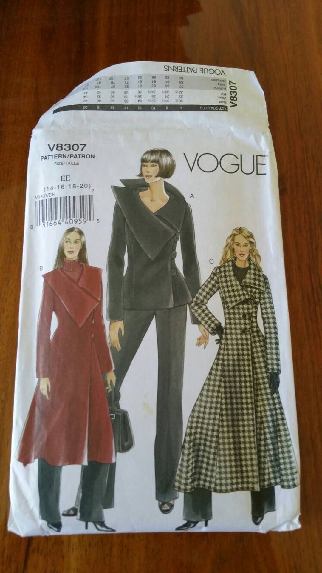 Vogue V8307 Misses' Jacket and Coat Size 14, 16 Partially Cut to 16 - Etsy