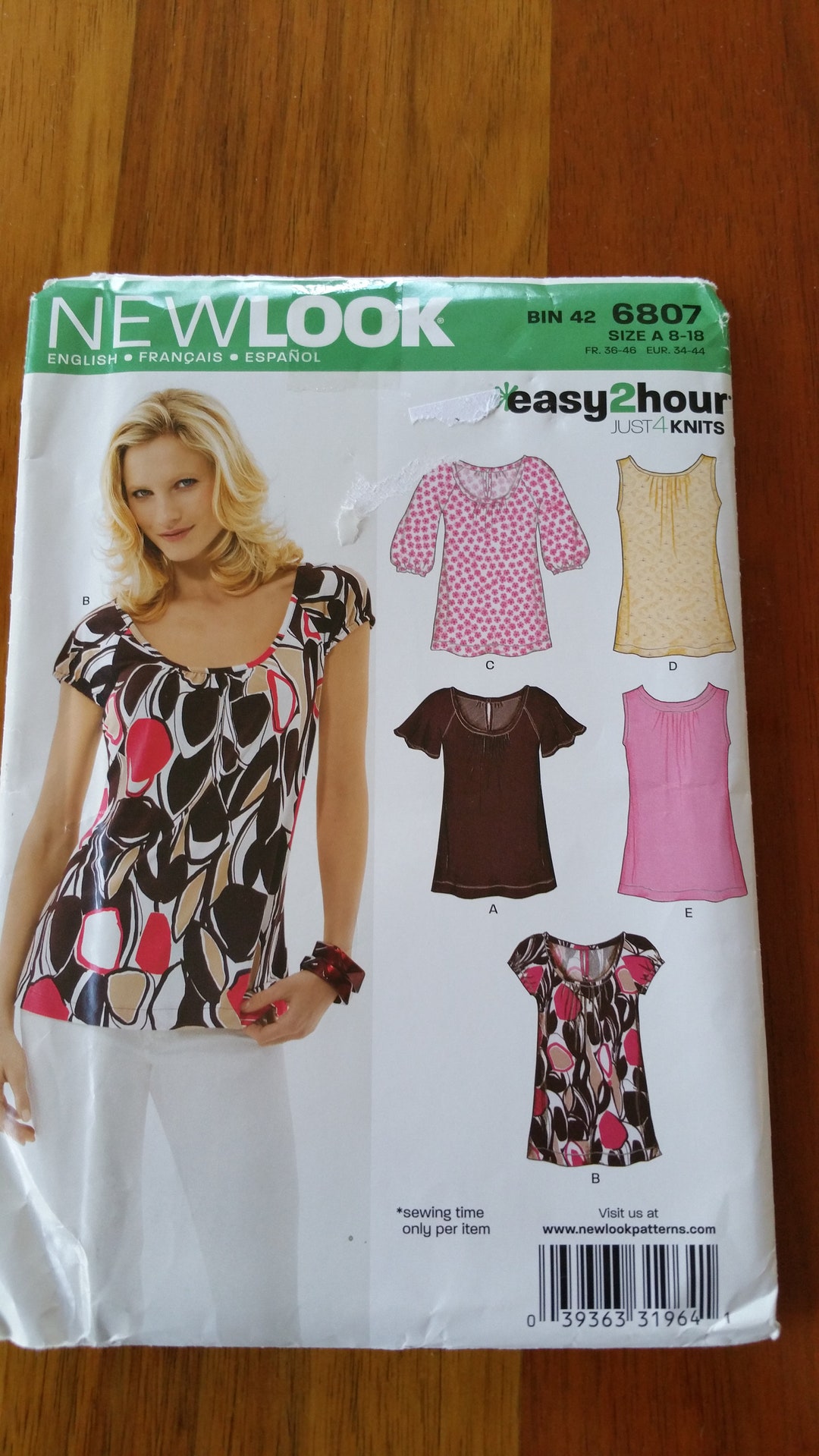 New Look 6807 Misses' 2 Hour Knit Tops Size 8, 10, 12, 14, 16, 18 Uncut ...