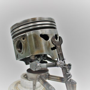 Piston Man Car Part Figurine - Handcrafted Sculpture, Unique Steampunk ...