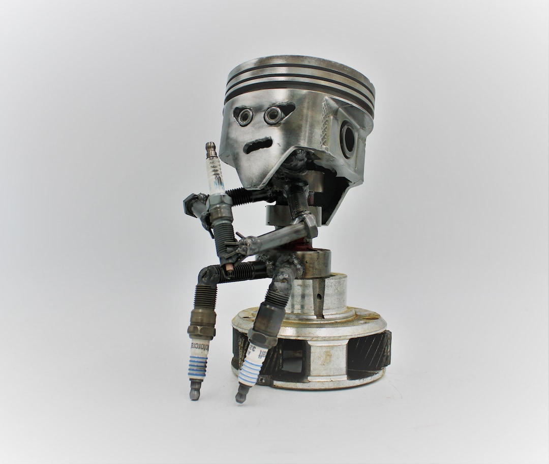 Piston Man Car Part Figurine - Handcrafted Sculpture, Unique Steampunk ...