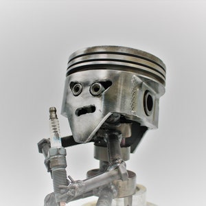 Piston Man Car Part Sculpture - Handcrafted Figurine, Unique Steampunk ...