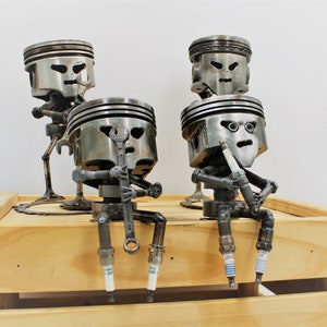 Piston Man Car Part Figurine - Handcrafted Sculpture, Unique Steampunk ...