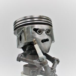 Piston Man Car Part Sculpture - Handcrafted Figurine, Unique Steampunk ...