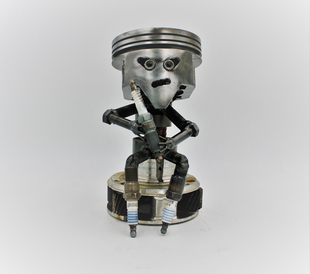 Piston Man Car Part Sculpture - Handcrafted Figurine, Unique Steampunk ...