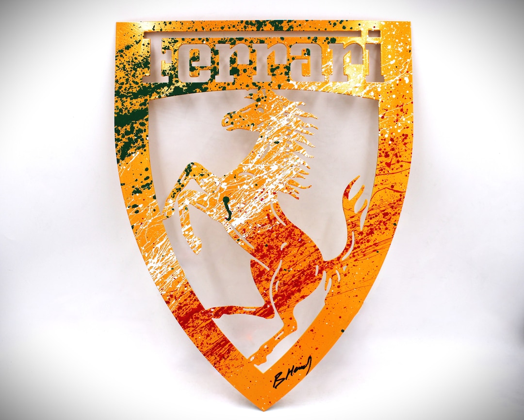 Signed Ferrari Prancing Horse Logo Metal Wall Art Hand-painted, Ready ...