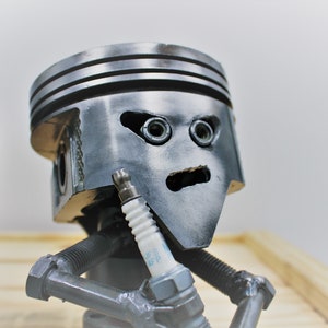 Piston Man Car Part Sculpture - Handcrafted Figurine, Unique Steampunk ...