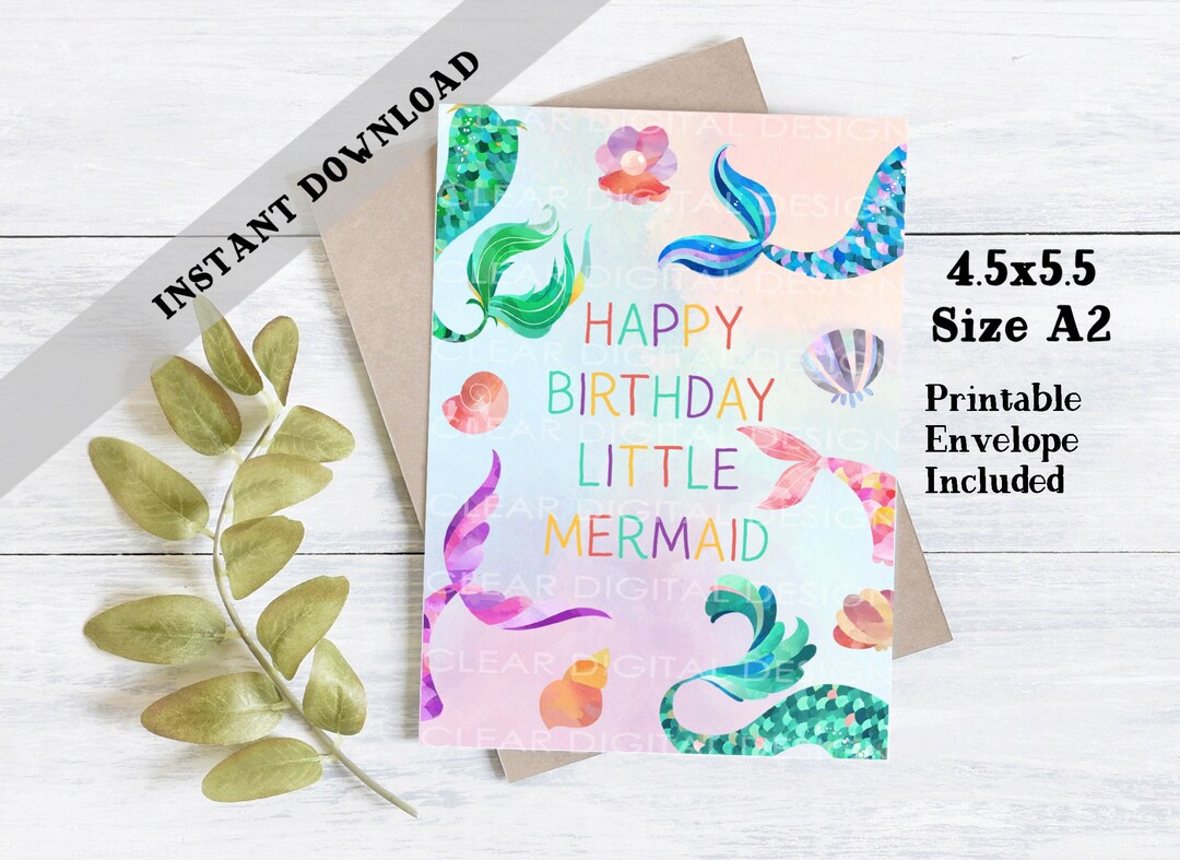 Mermaid Birthday Card | Printable Birthday Card | Birthday Card for ...