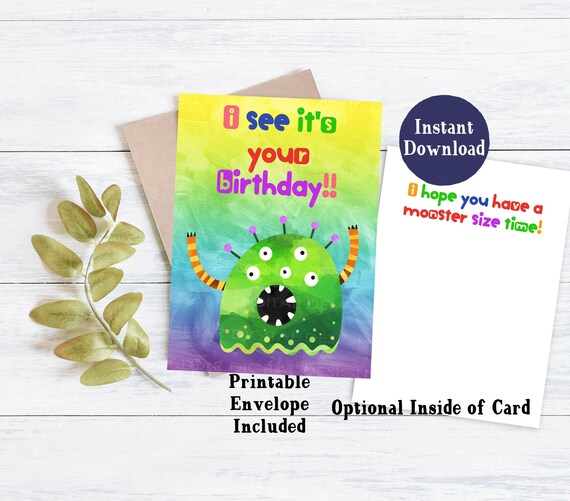 Monster Birthday Card Printable Birthday Card For Boys | Etsy