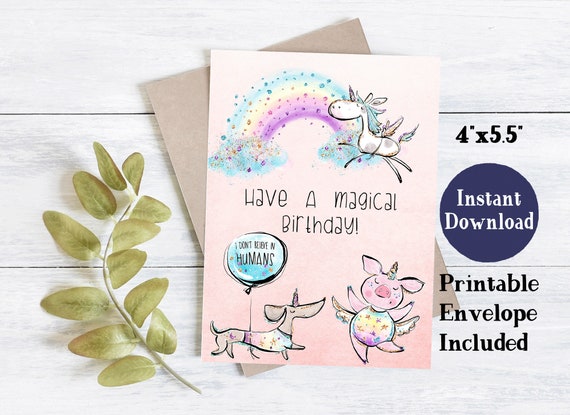 Printable Unicorn Birthday Card Printable Birthday Card | Etsy
