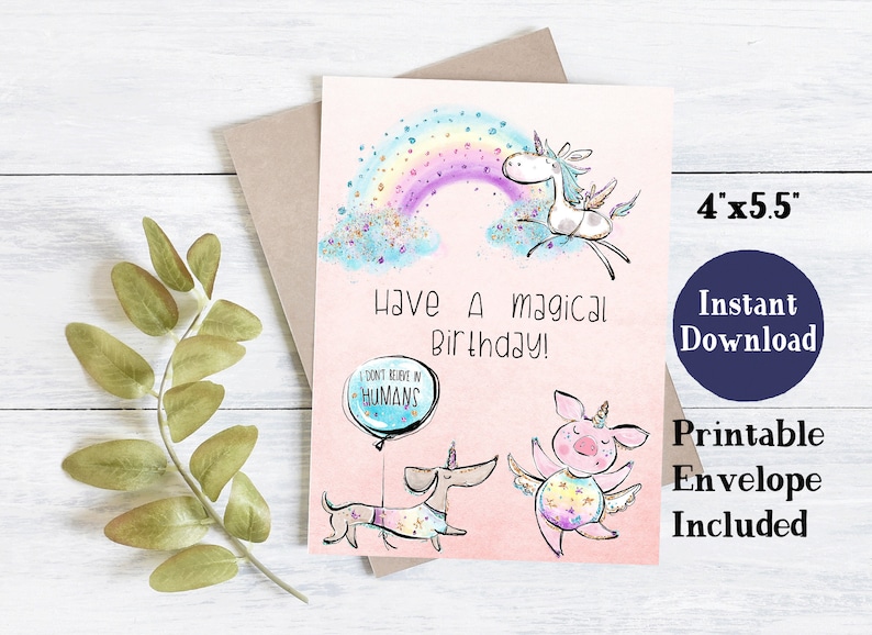 Printable Unicorn Birthday Card | Printable Birthday Card | Birthday ...