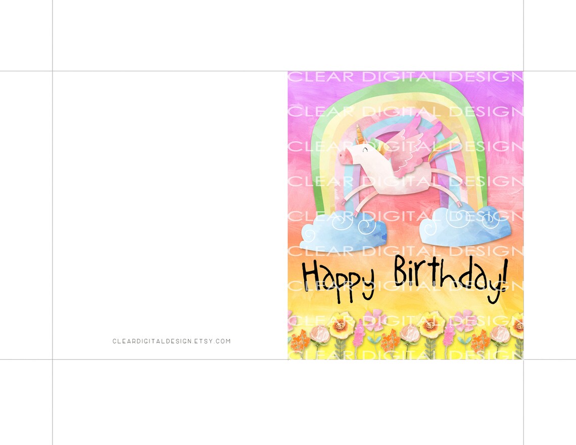 Unicorn Birthday Card Printable Birthday Card Birthday - Etsy