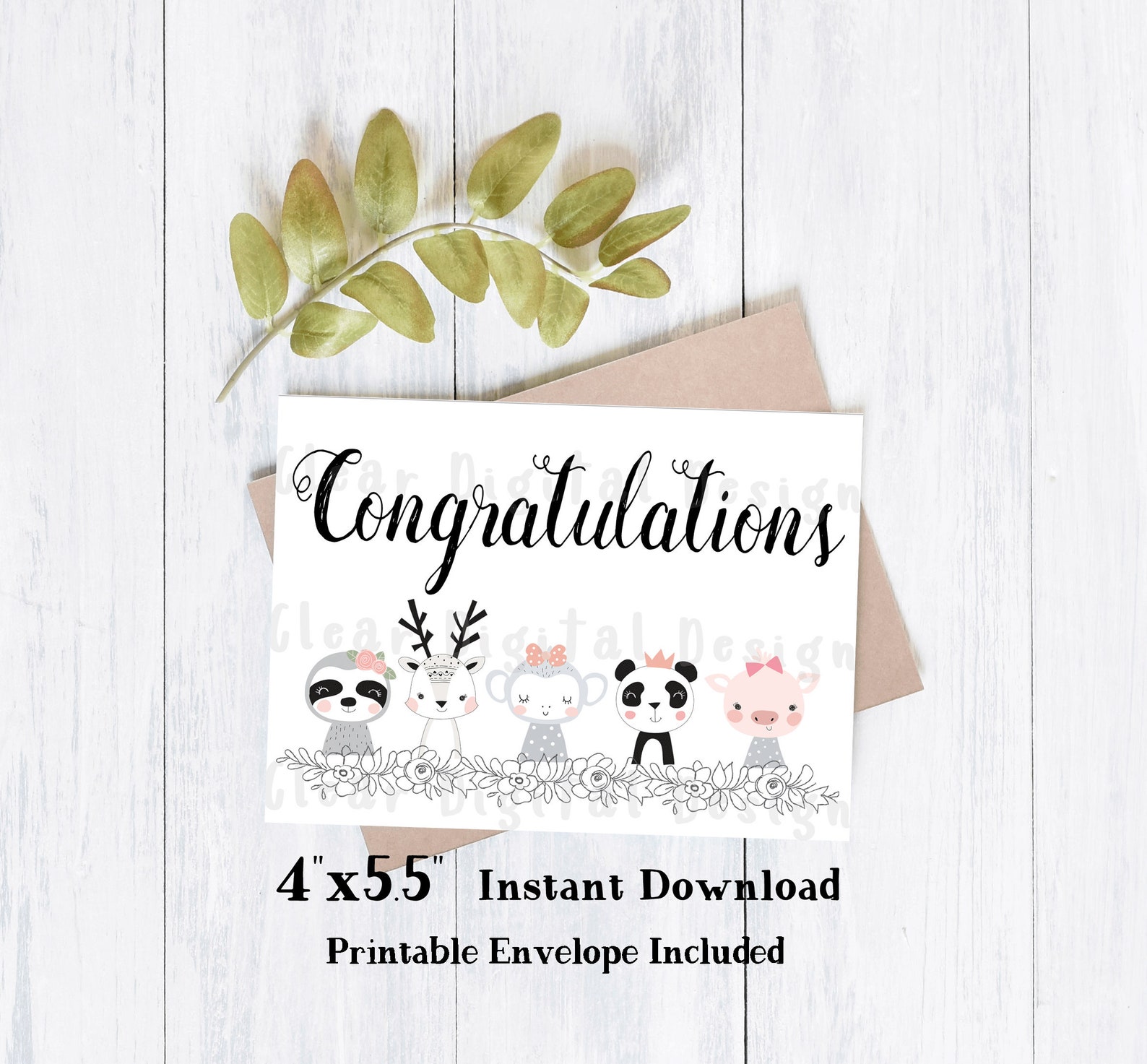 Baby Girl Congratulations Card Printable Congratulations - Etsy