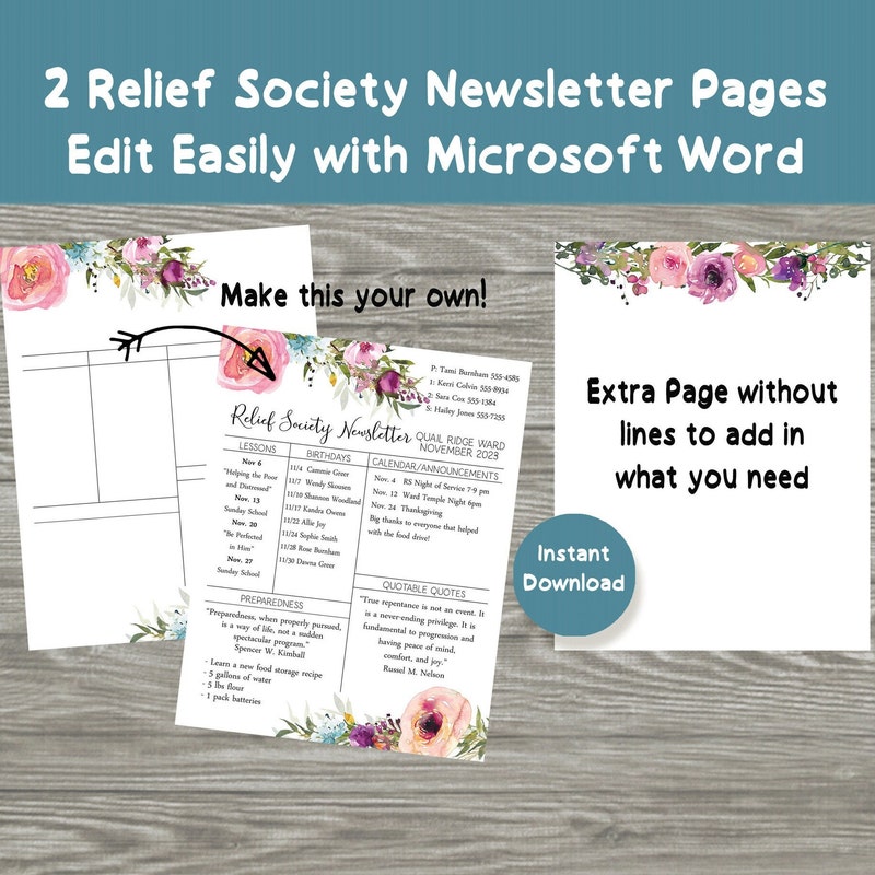 Relief Society Newsletter Template - Etsy