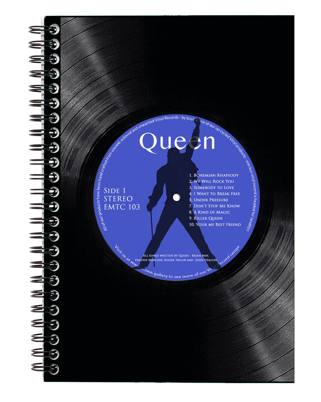 Queen Vinyl Record Notepad A5 Size Notepad Made Using a Vinyl Record ...