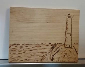 Hand Burned Heceta Head Lighthouse Wood Burning on Basswood With Bark ...