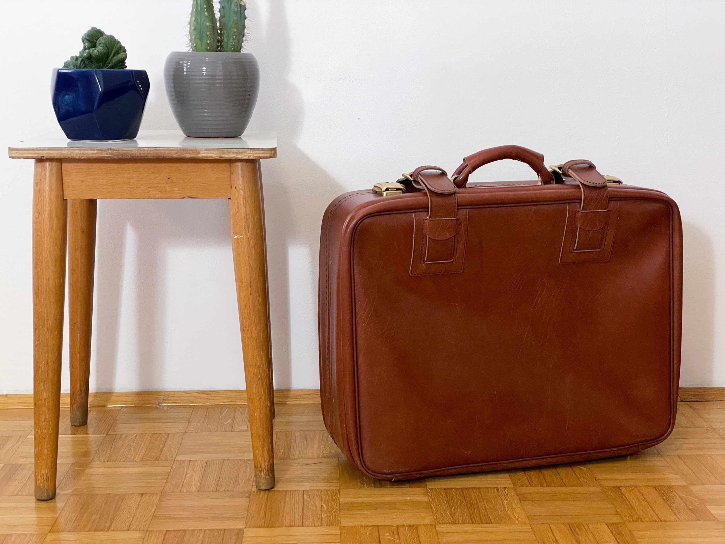 Vintage Cognac Brown Faux Leather Suitcase: 70s Luggage, Yugoslavia - Etsy