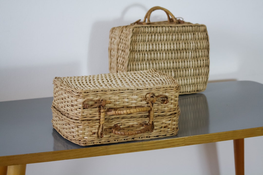 1 of 2 Vintage Handmade Small Rattan Wicker Suitcase / Vintage Wicker ...