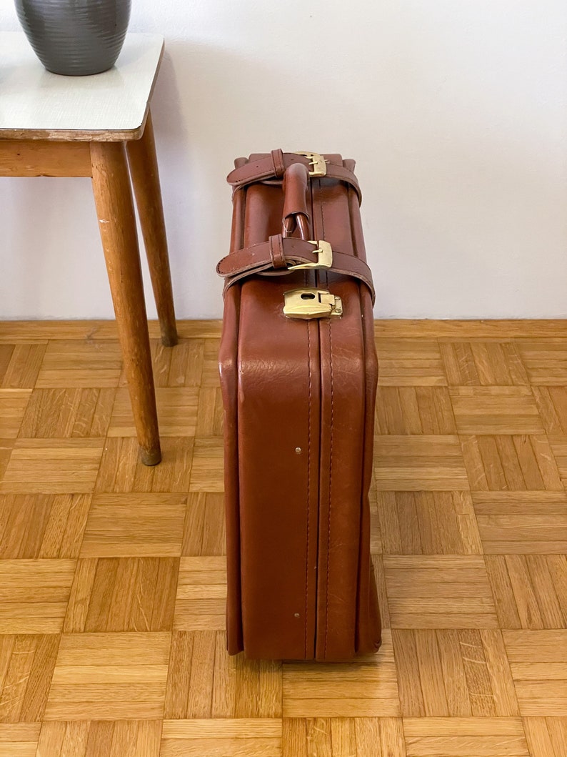 Vintage Cognac Brown Faux Leather Suitcase: 70s Luggage, Yugoslavia - Etsy