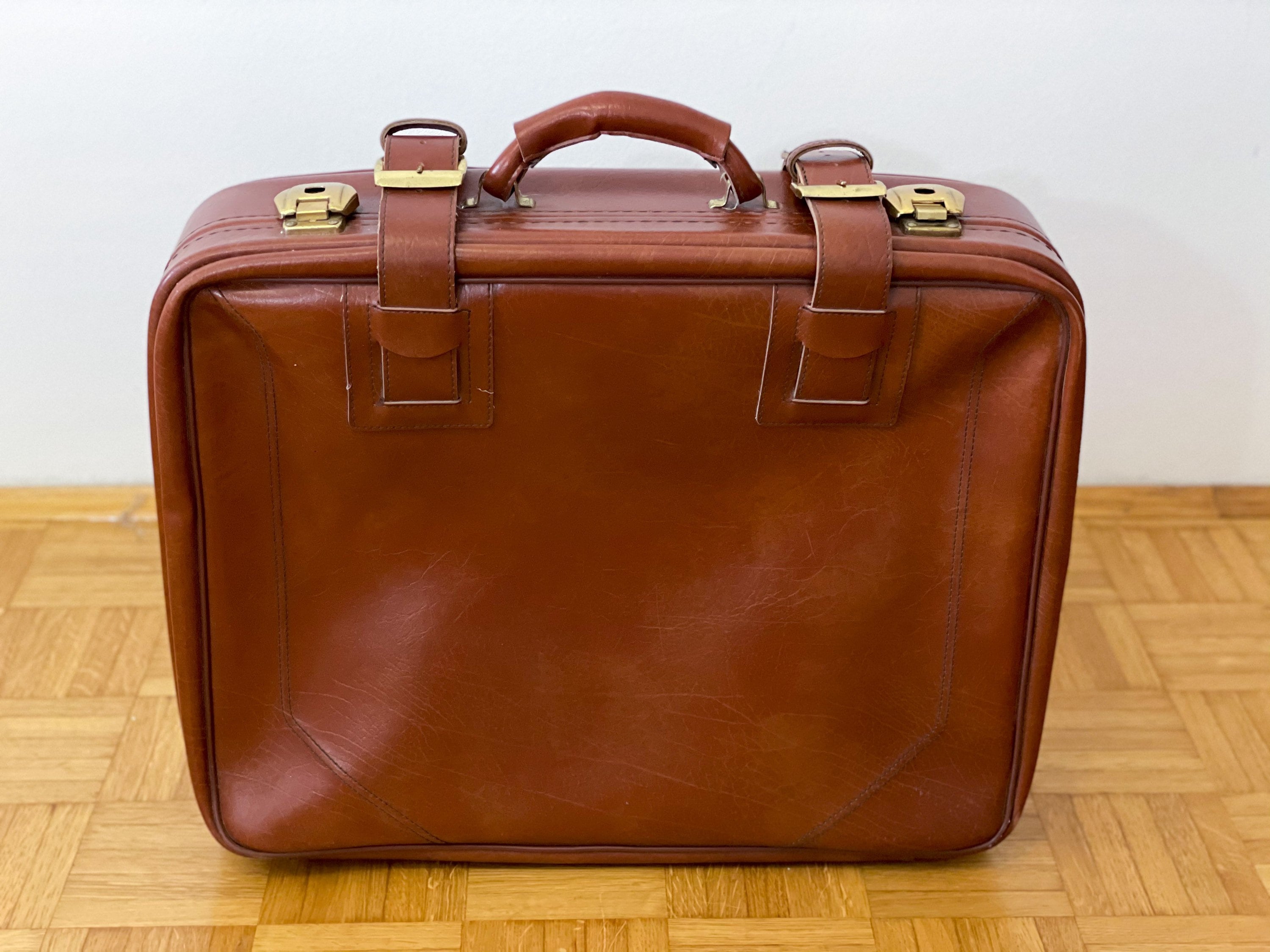 Vintage Cognac Brown Faux Leather Suitcase: 70s Luggage, Yugoslavia - Etsy