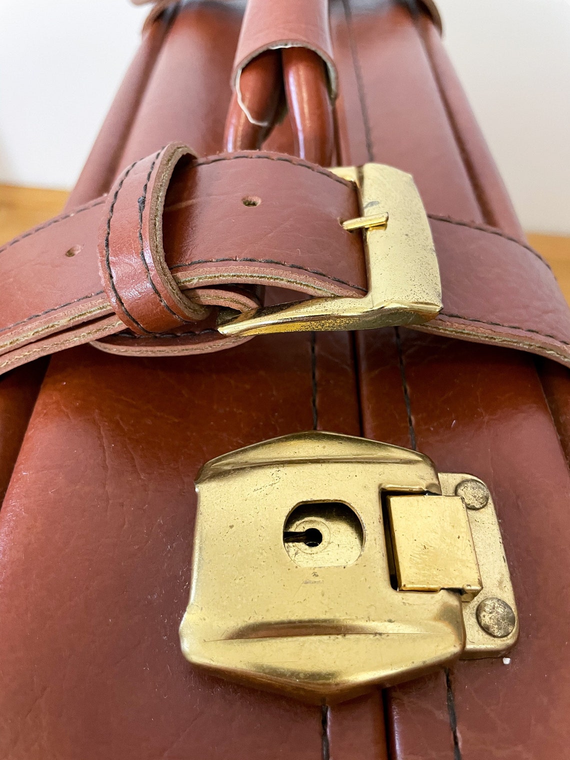 Vintage Cognac Brown Faux Leather Suitcase: 70s Luggage, Yugoslavia - Etsy