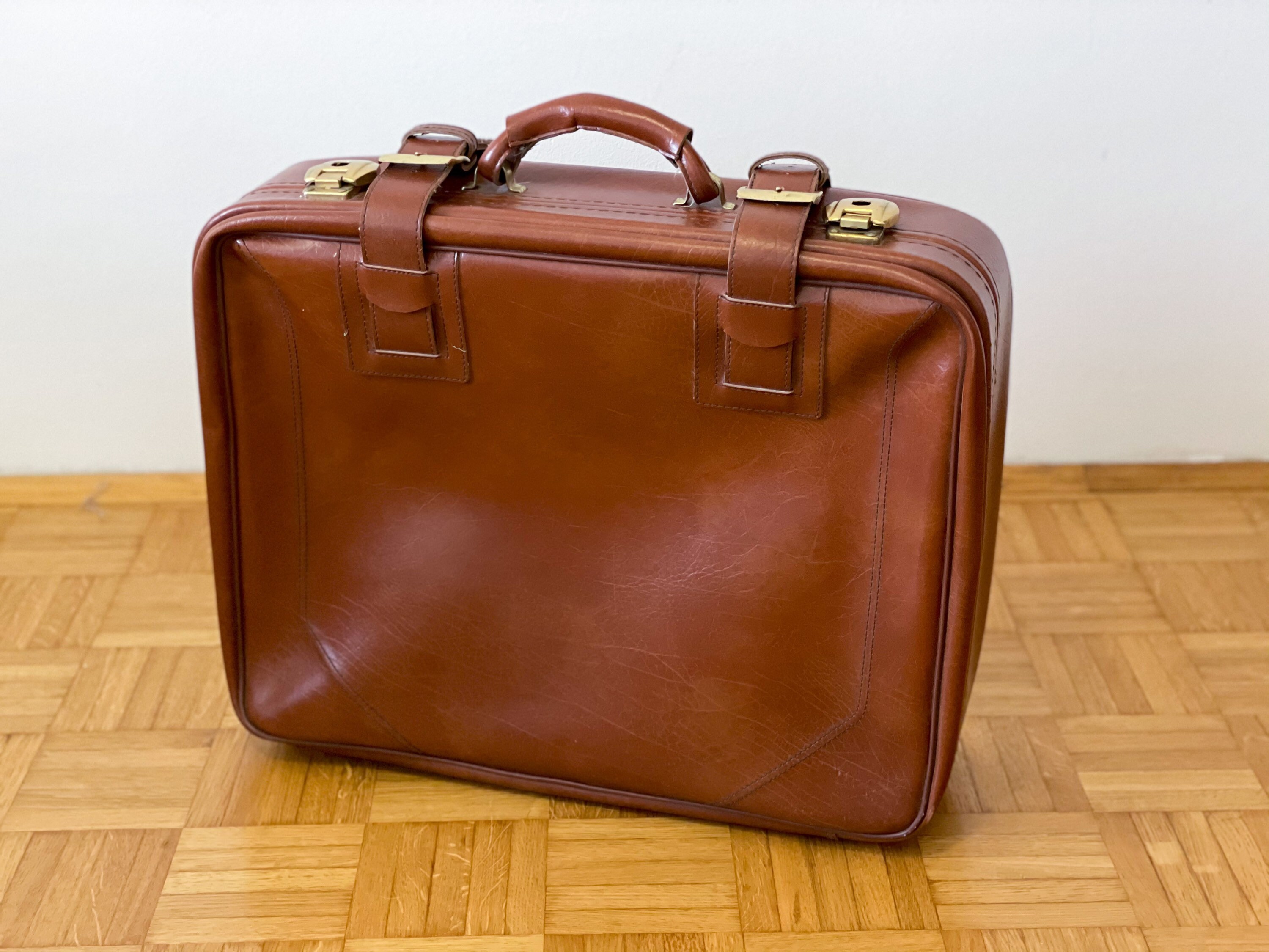Vintage Cognac Brown Faux Leather Suitcase: 70s Luggage, Yugoslavia - Etsy