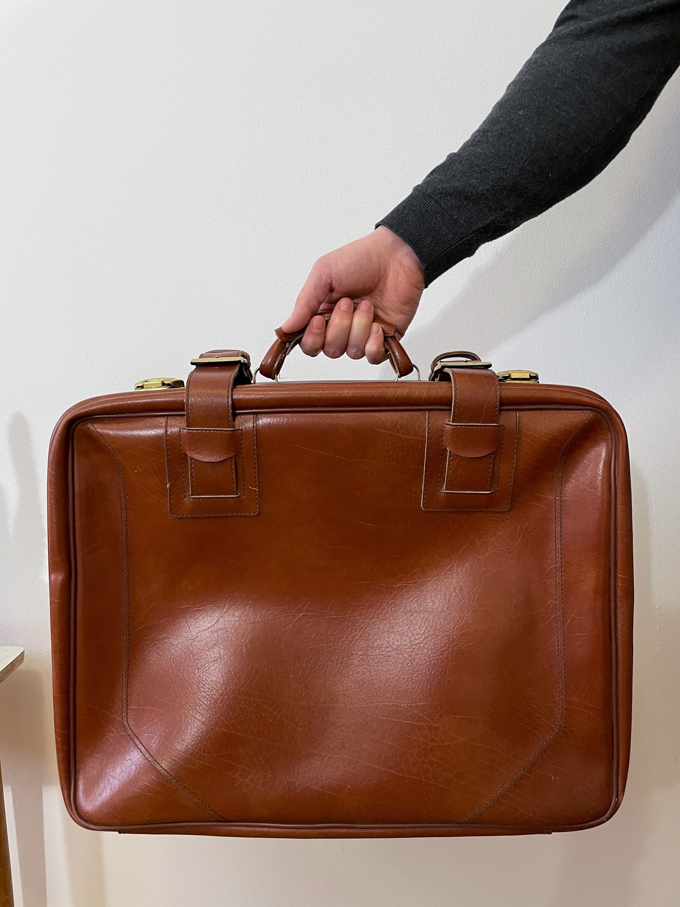 Vintage Cognac Brown Faux Leather Suitcase: 70s Luggage, Yugoslavia - Etsy