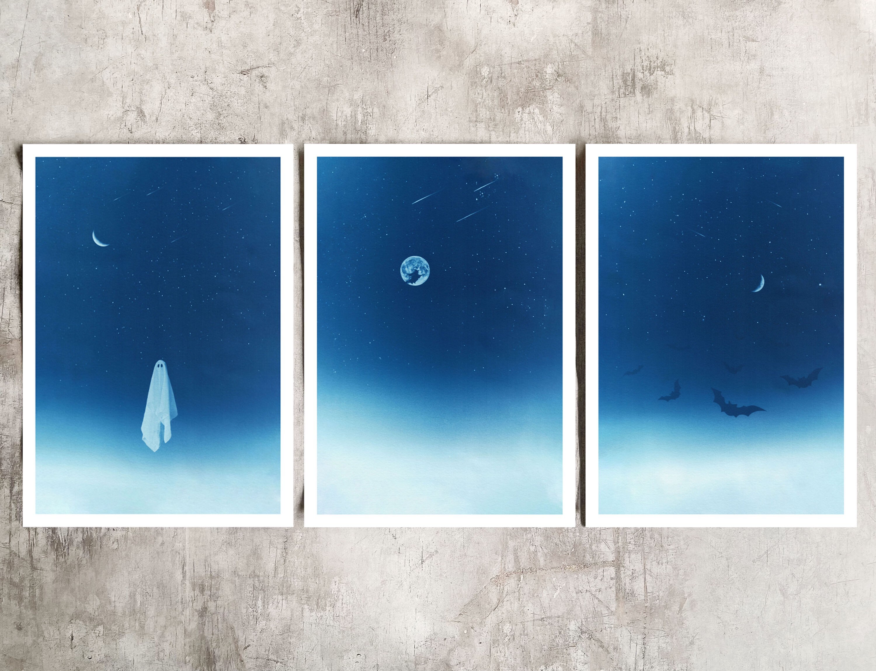 Celestial Ghost Cyanotype Art Print Spooky Night Sky Artwork - Etsy