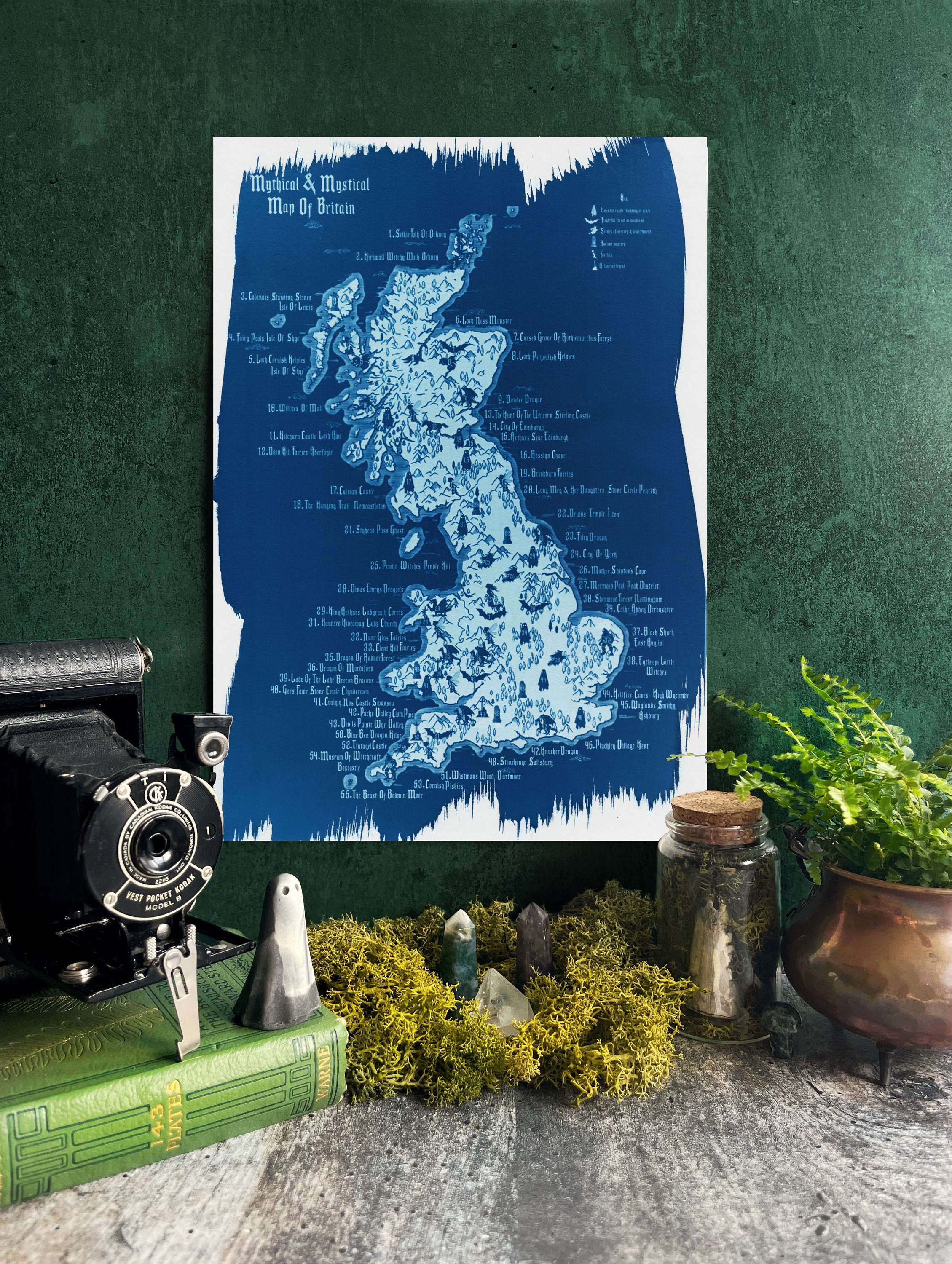 Mythical & Mystical Map of Britain Cyanotype Art Print - Etsy