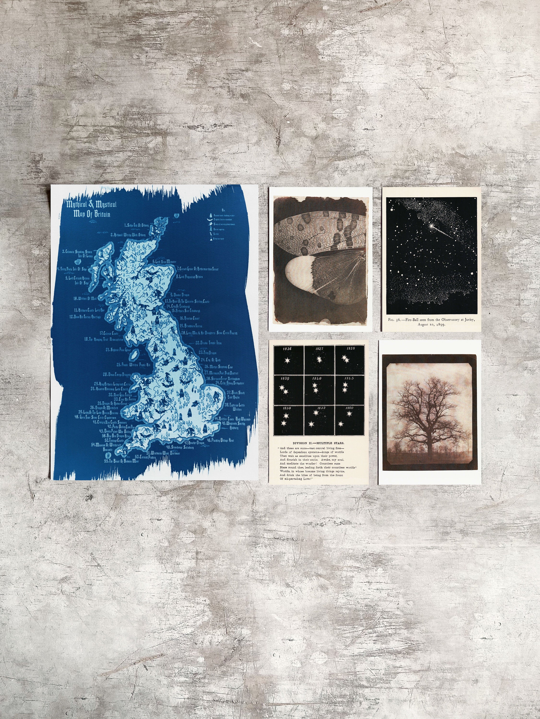 Mythical & Mystical Map of Britain Cyanotype Art Print - Etsy