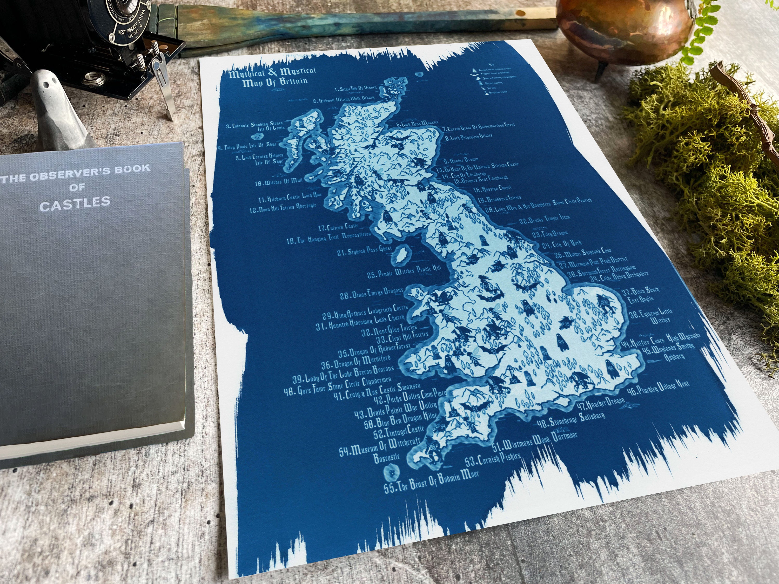 Mythical & Mystical Map of Britain Cyanotype Art Print - Etsy