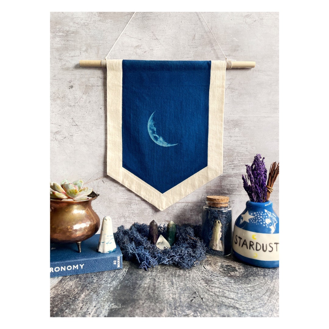 Crescent Moon Cyanotype Wall Banner Lunar Phase Wall Hanging - Etsy