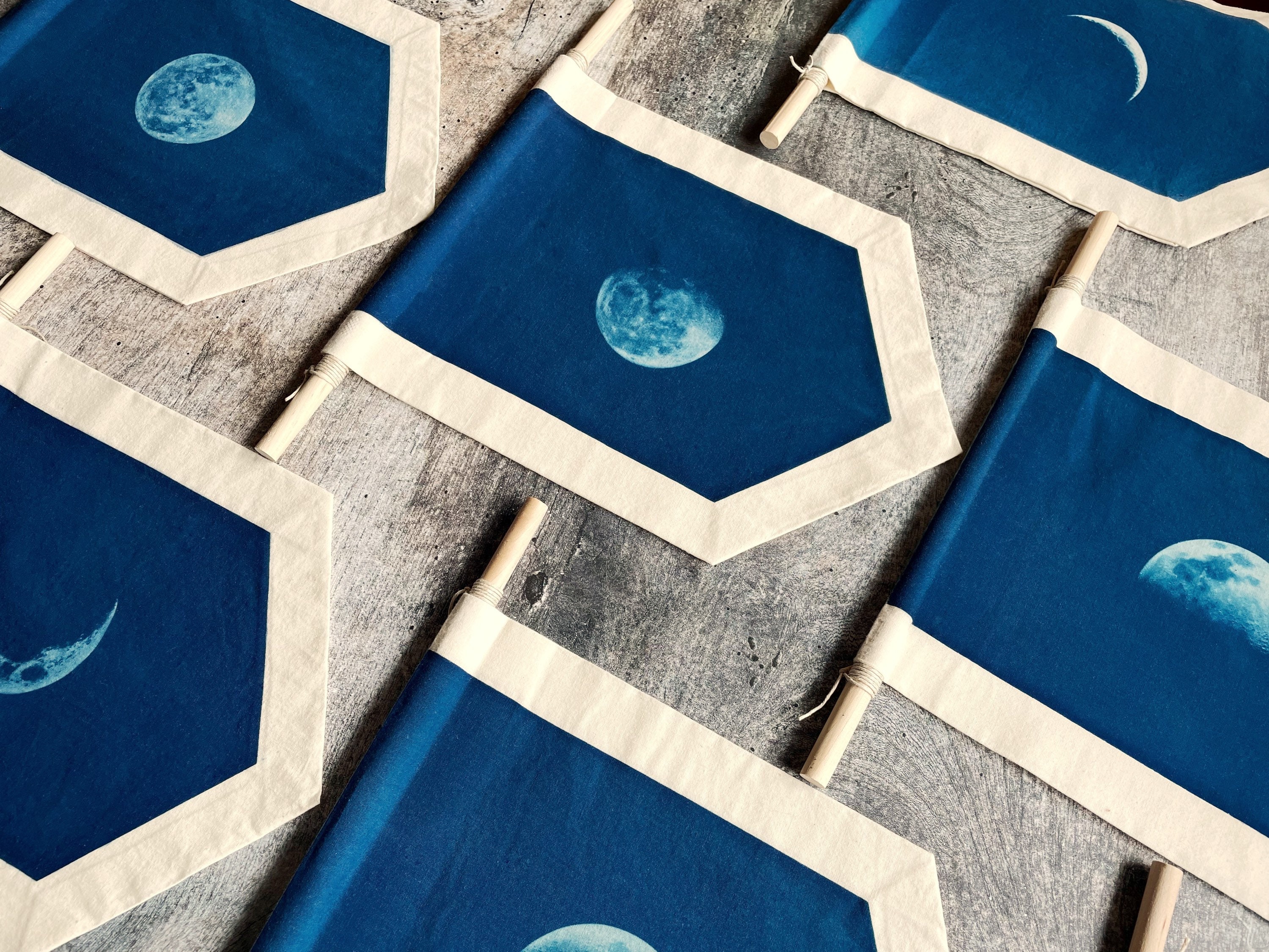 Celestial Moon Cyanotype Wall Banner Lunar Phase Wall - Etsy
