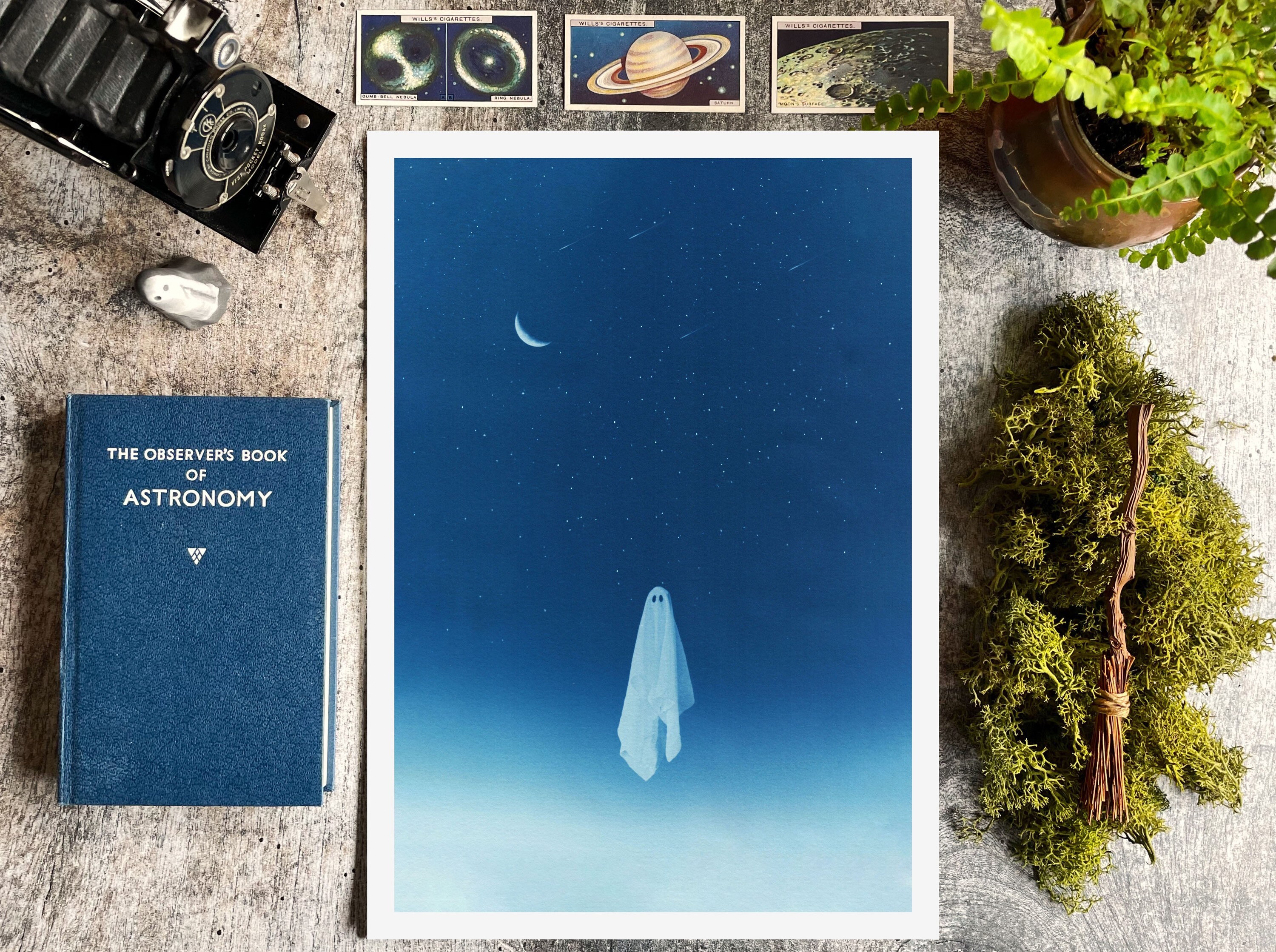 Celestial Ghost Cyanotype Art Print, Spooky Night Sky Artwork ...
