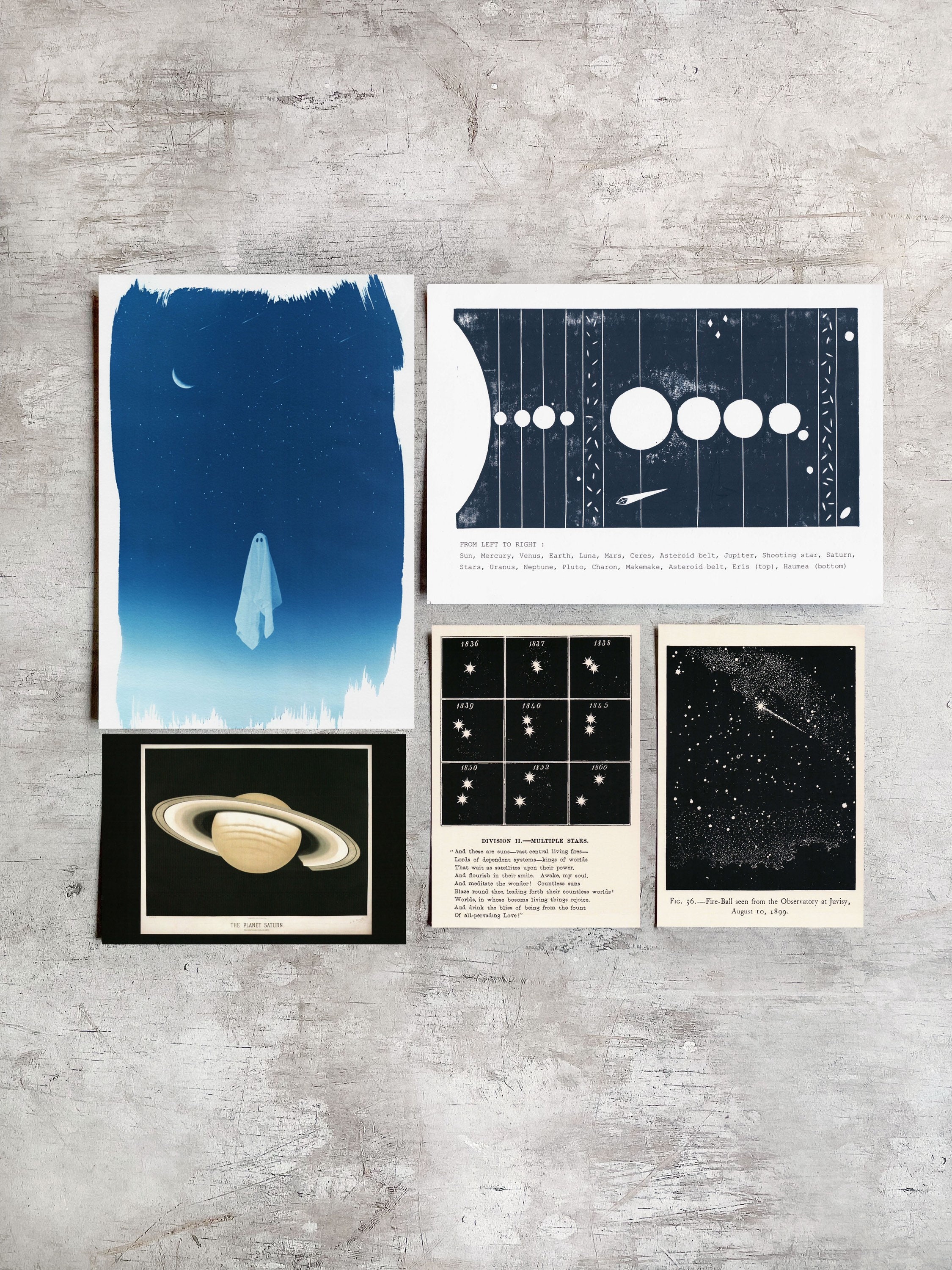 Celestial Ghost Cyanotype Art Print, Spooky Night Sky Artwork ...